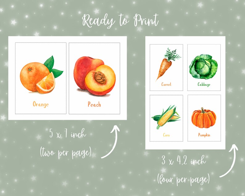 30 Fruit and Vegetable Flashcards Fruit Flashcards Vegetable Flashcards ...