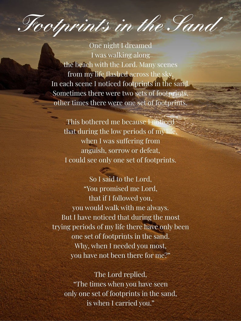 Footprints in the Sand Poem by Mary Stevenson Glossy A4 Poster Print ...