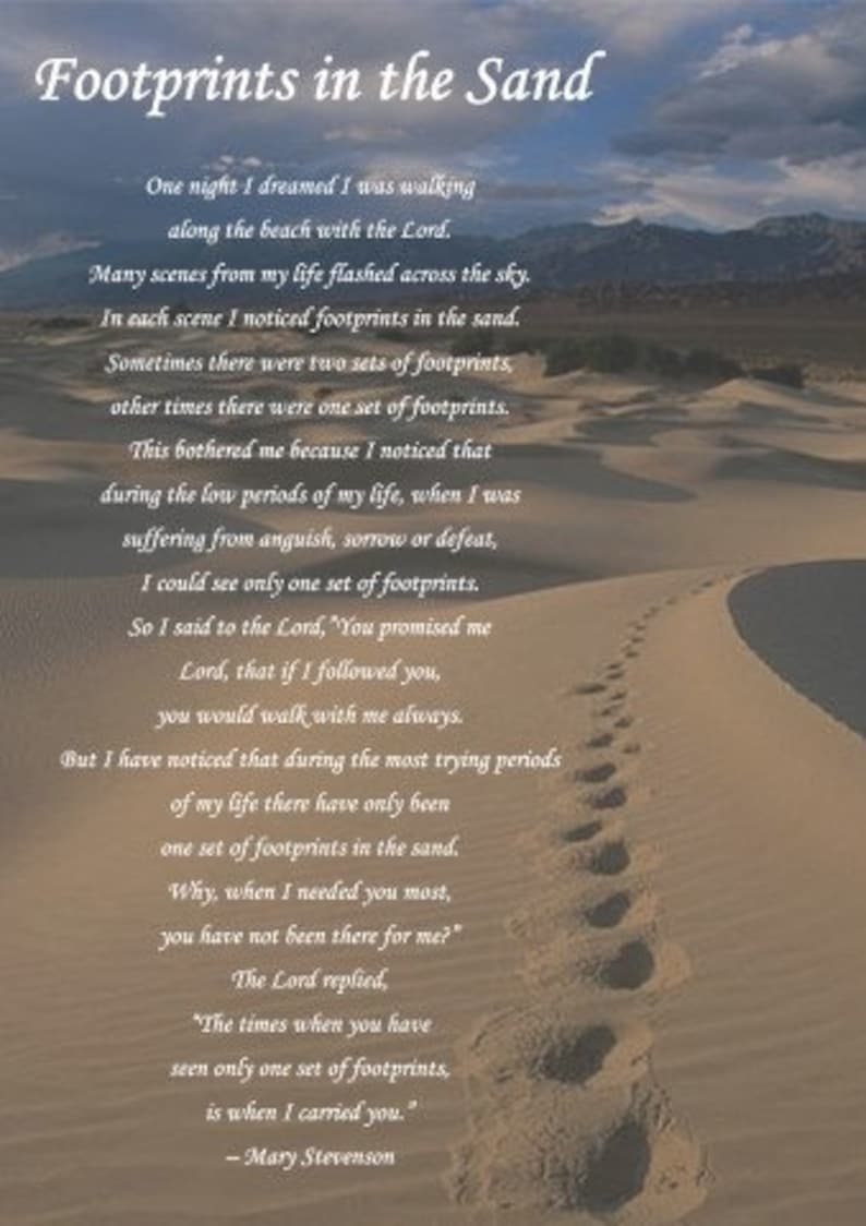 Footprints in the Sand Poem by Mary Stevenson Glossy A4 Poster Print ...
