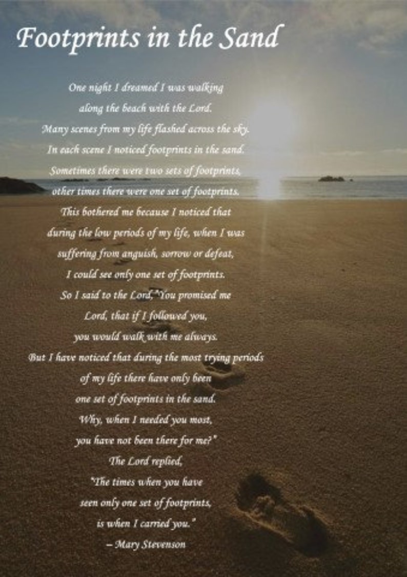 Footprints in the Sand Poem by Mary Stevenson Glossy A4 Poster Print ...