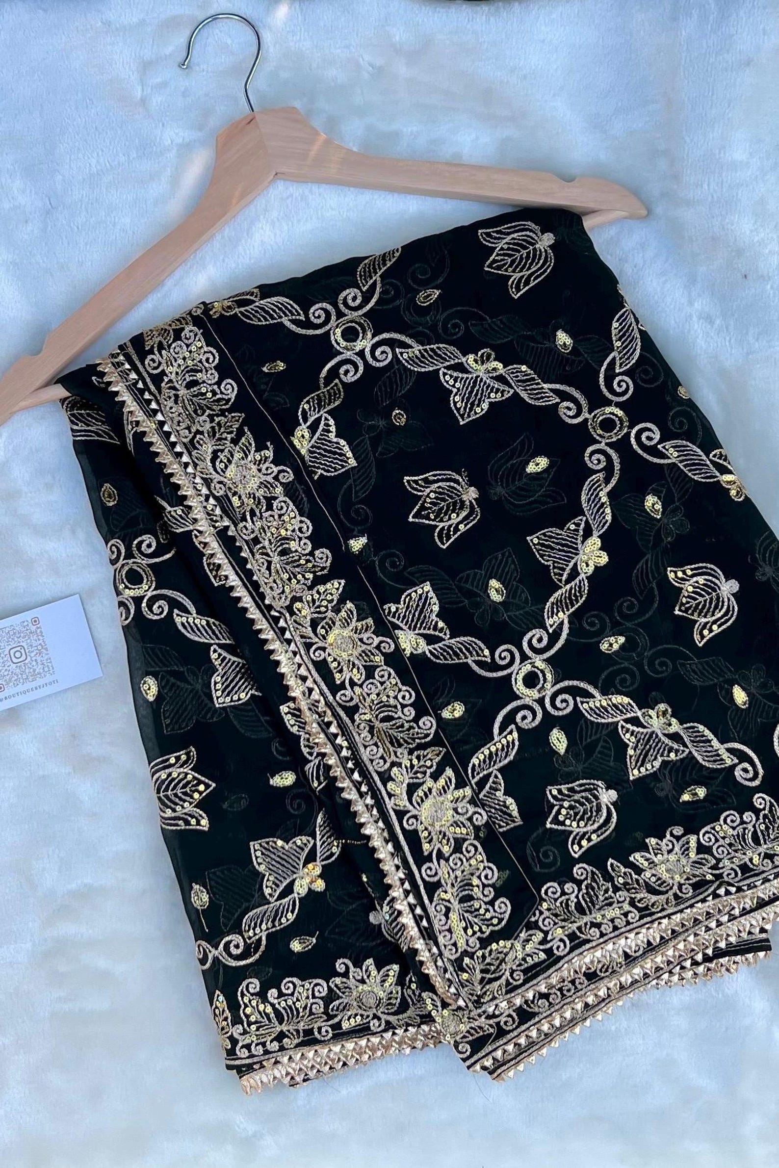 Vintage Style Dupatta, Gorgette Duppata With Sequin Golden Work ...