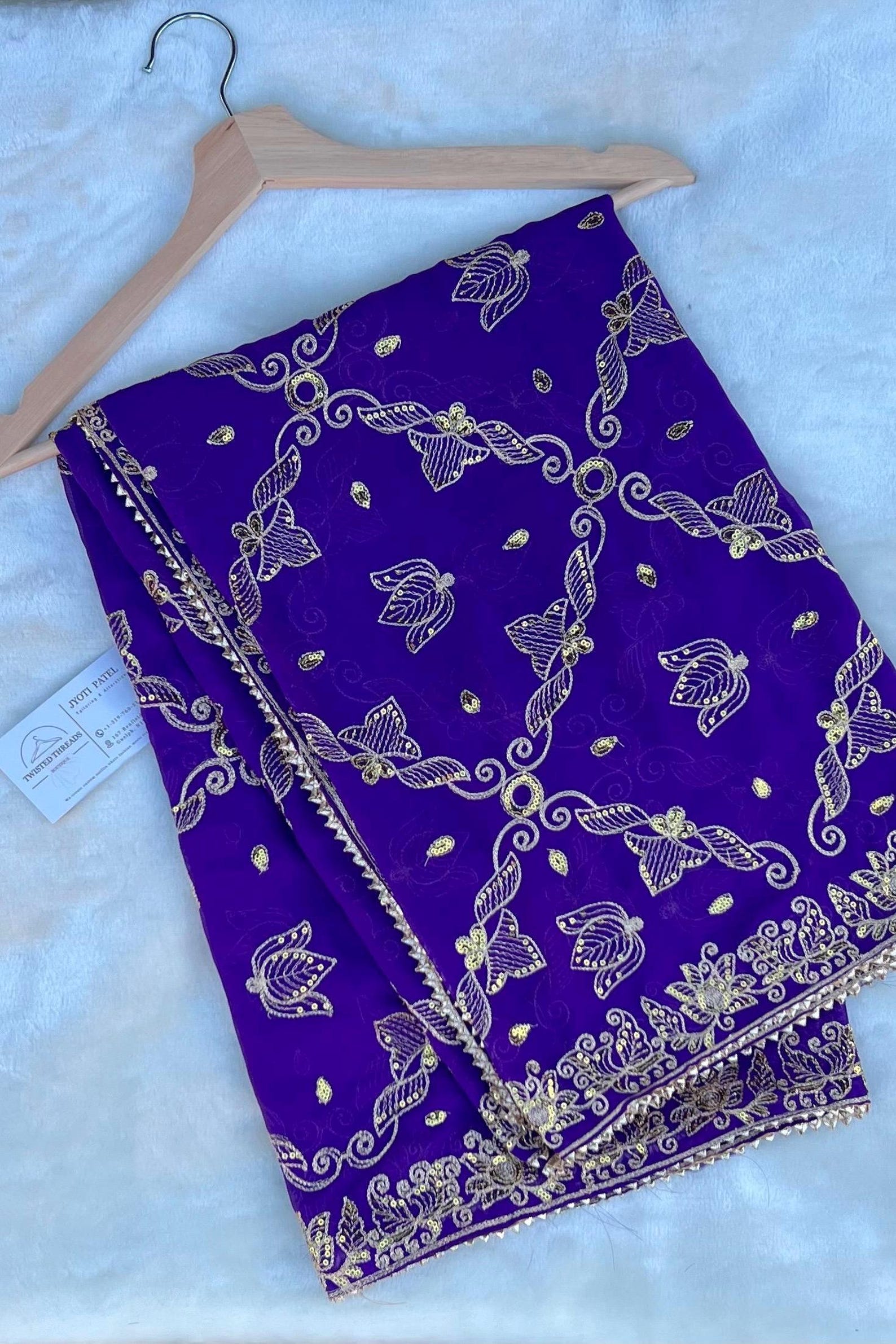 Vintage Style Dupatta, Gorgette Duppata With Sequin Golden Work ...