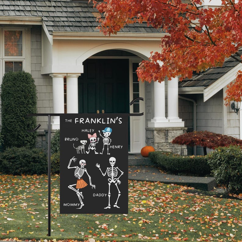 Halloween Family Funny Skeleton Flag Custom Skeleton Family Decorative ...