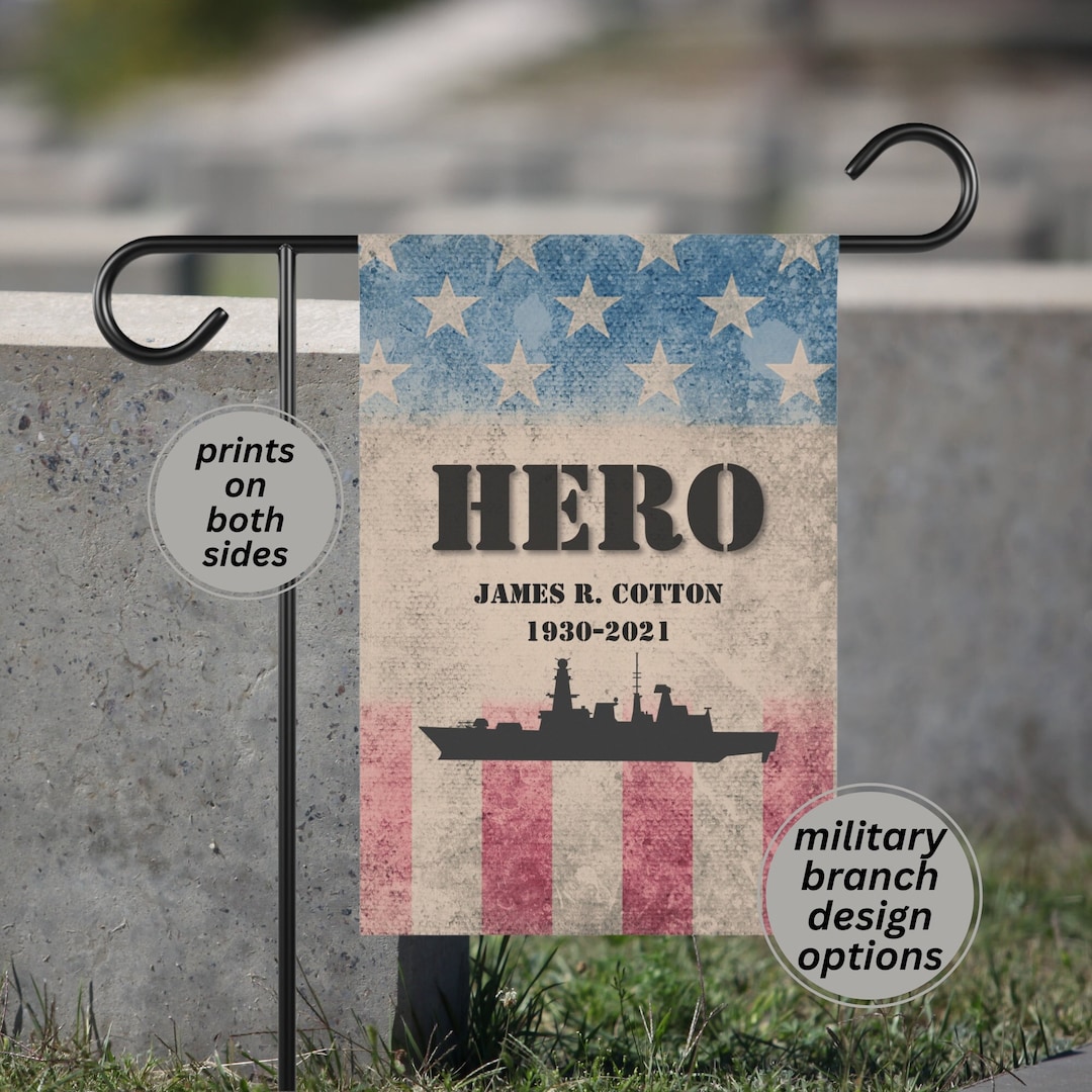 Customizable Memorial Veteran Garden Flag Grave Site Decoration Double ...