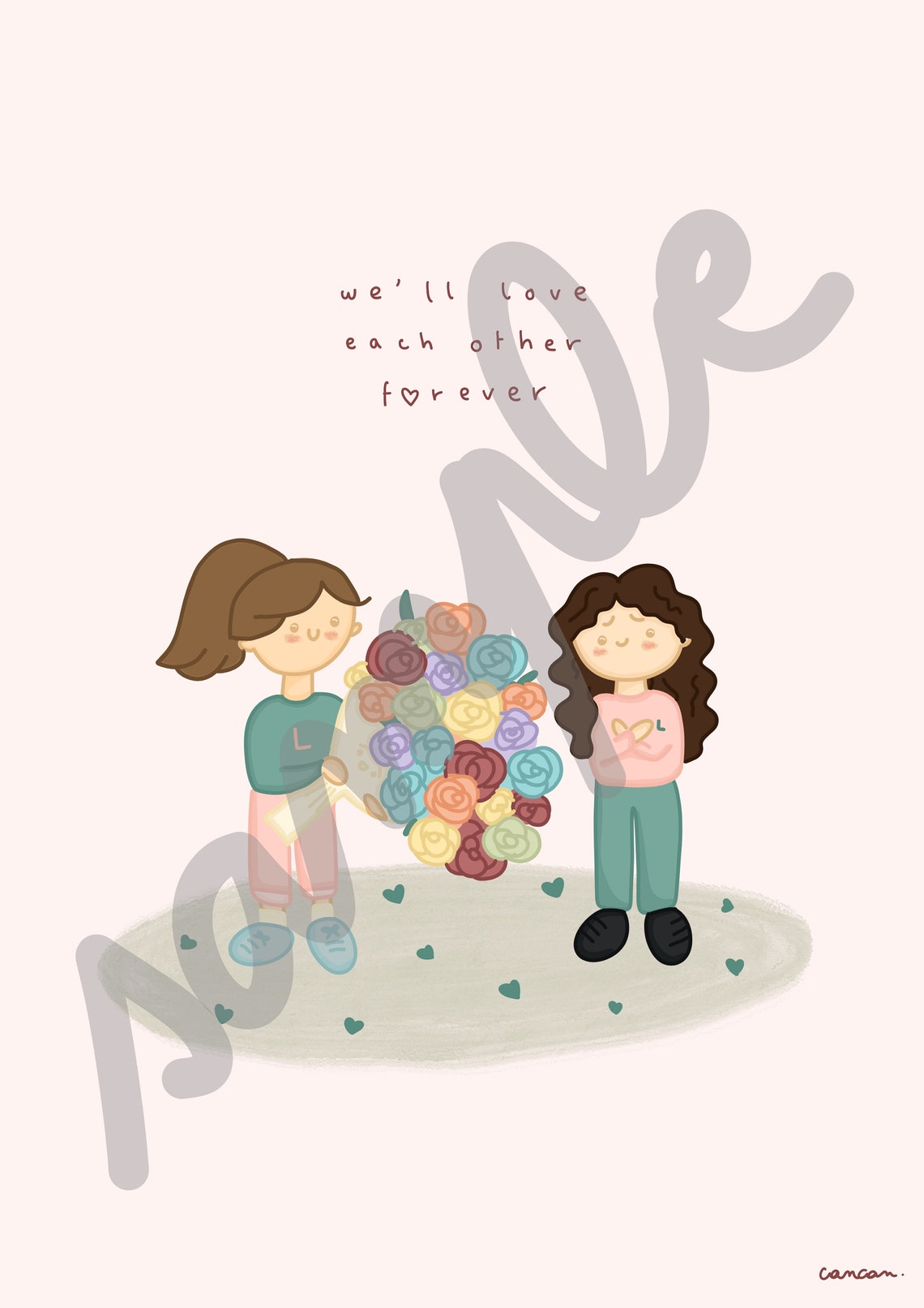 Cute Love Card / Art to Print A3-A4-A5-A6 Formats || DIGITAL DOWNLOAD ...