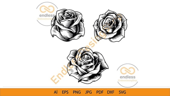 Vintage Black Rose Svg Digital Download Black Rose Outline - Etsy