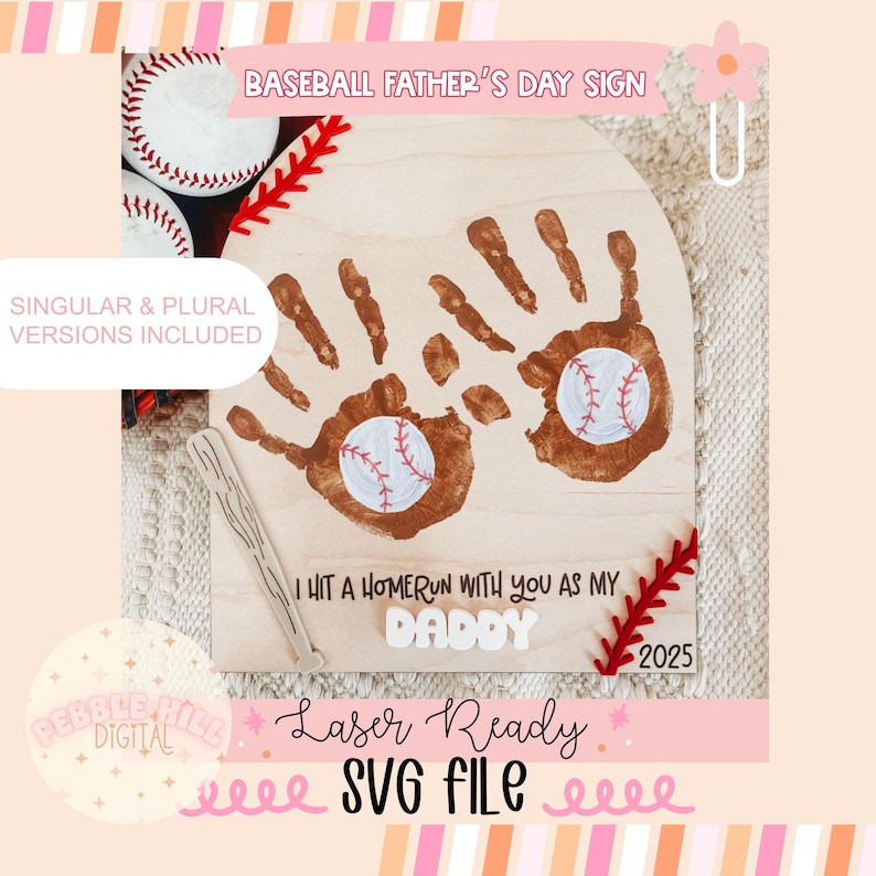 Baseball Father's Day Handprint Sign SVG File, Kids Fathers Day Laser ...