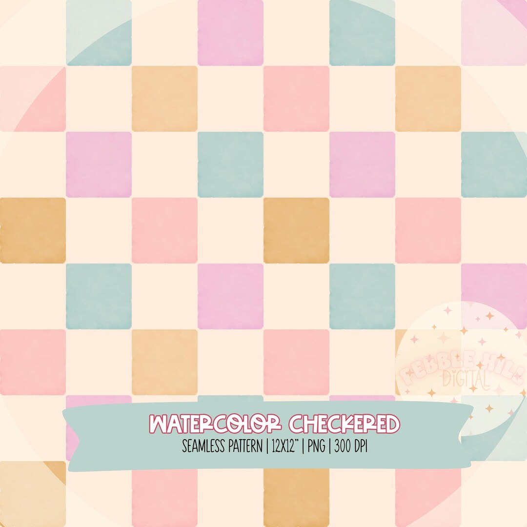 Watercolor Pastel Checkered Seamless Pattern, Digital Paper, Retro ...