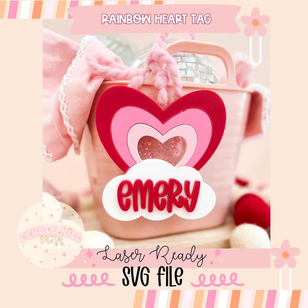 Rainbow Heart Valentines Day Heart Tag Laser SVG File, Kids Valentine ...