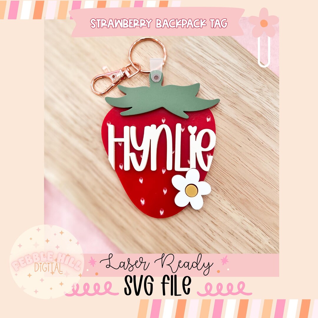 Strawberry Backpack Tag Laser SVG File, Backpack Tag, Keychain Laser ...