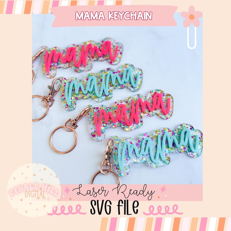 Mama Keychain Laser SVG File, Mother's Day SVG, Keychain Laser SVG ...