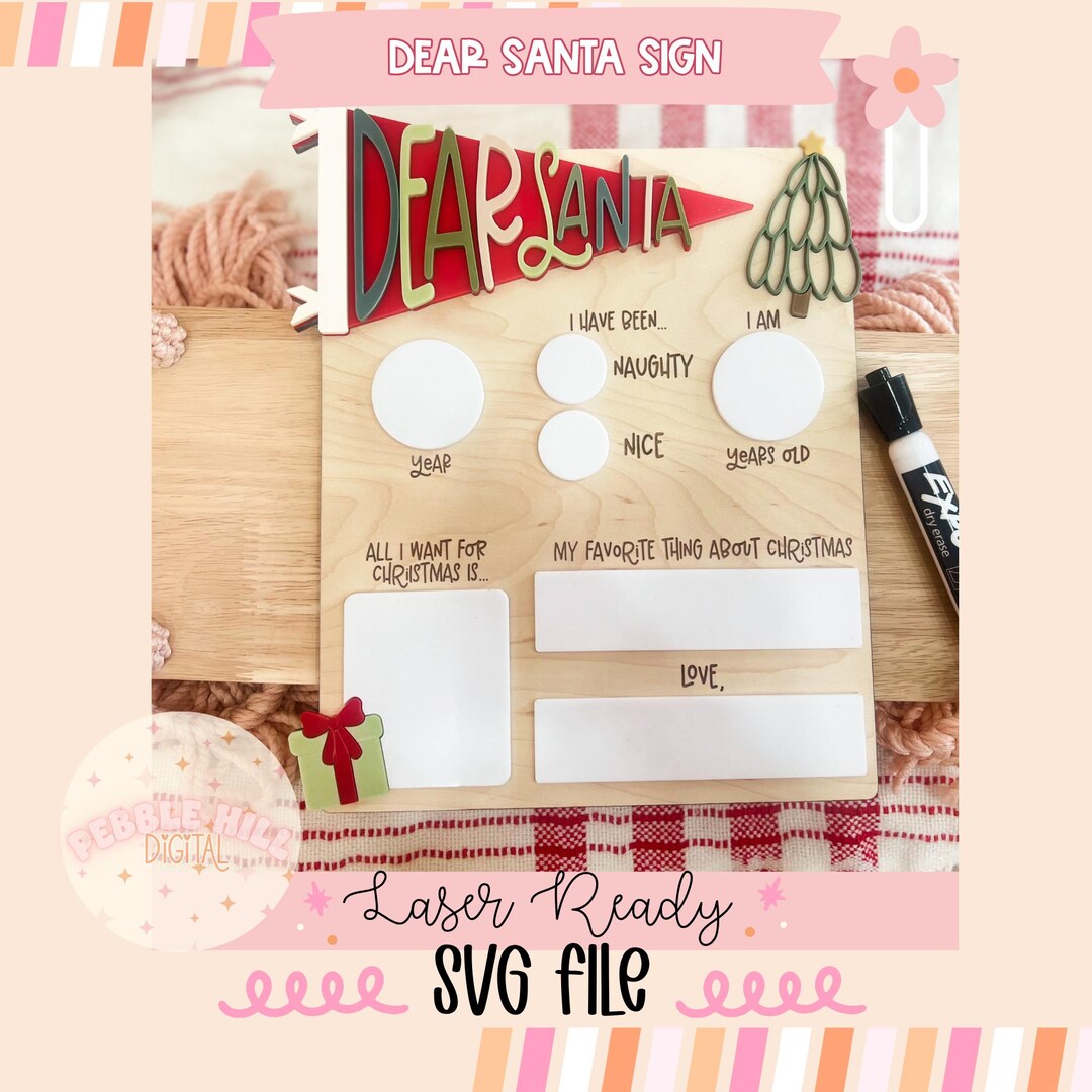 Dear Santa Message Board SVG File, Christmas Laser Cut File, Digital ...