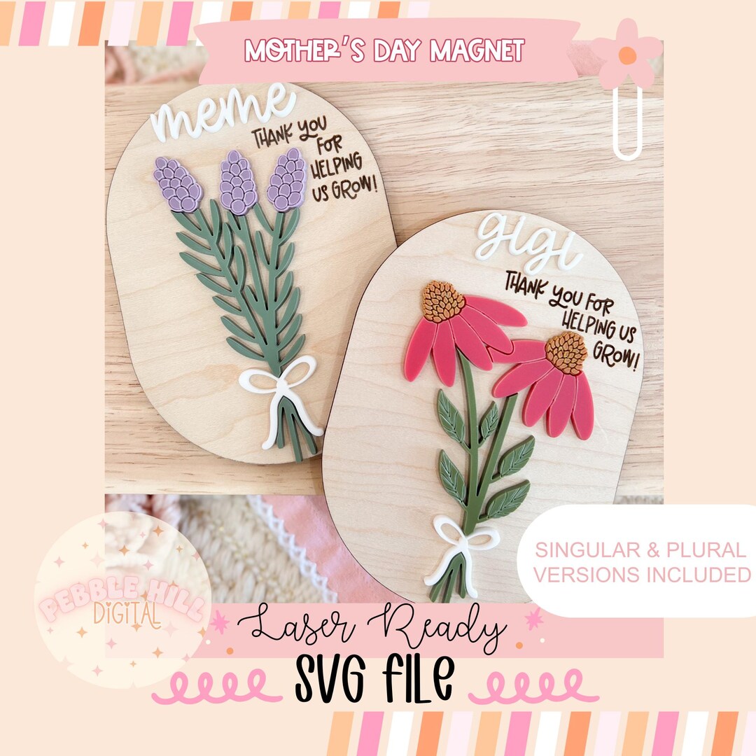 Floral Mother's Day Fridge Magnet SVG File, Kids Mothers Day Laser SVG ...