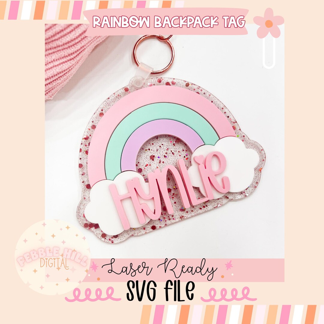 Rainbow Backpack Tag Laser SVG File, Backpack Tag Svg, Keychain Laser ...