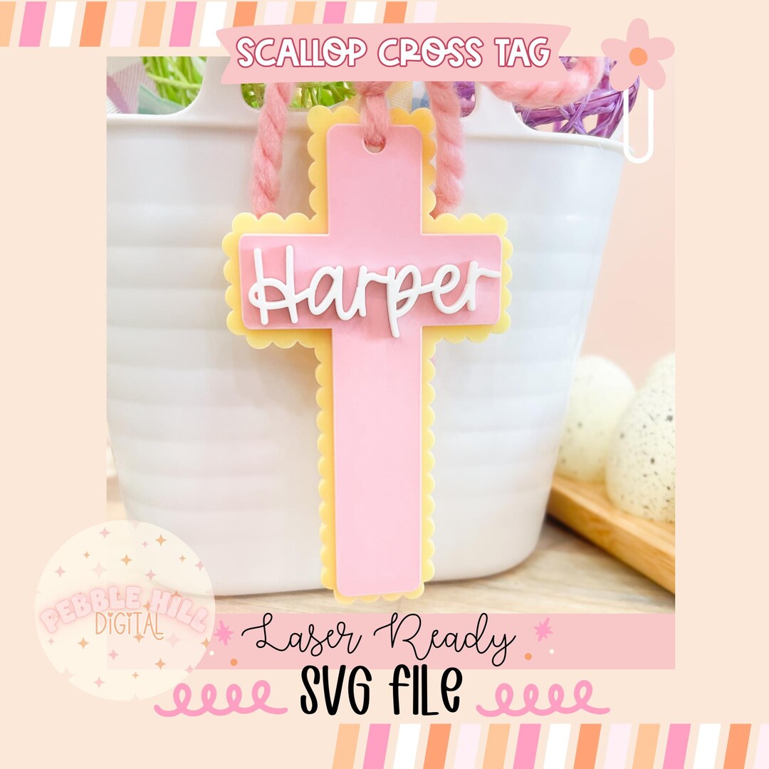 Scallop Cross Easter Tag Laser SVG File, Easter SVG, Keychain Laser SVG ...