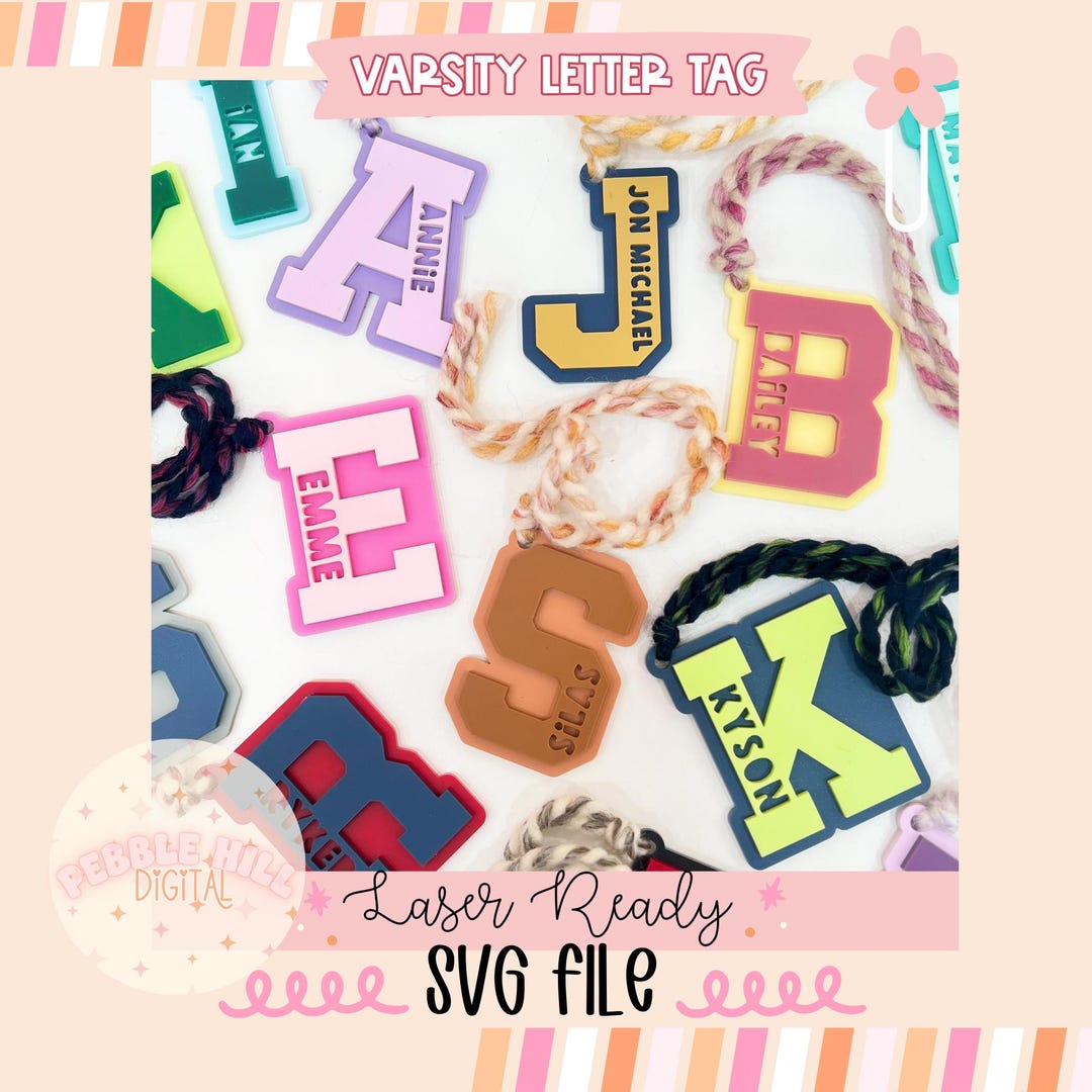 Varsity Letter Tag Laser SVG File, Kids Name Tag SVG, Keychain Laser ...