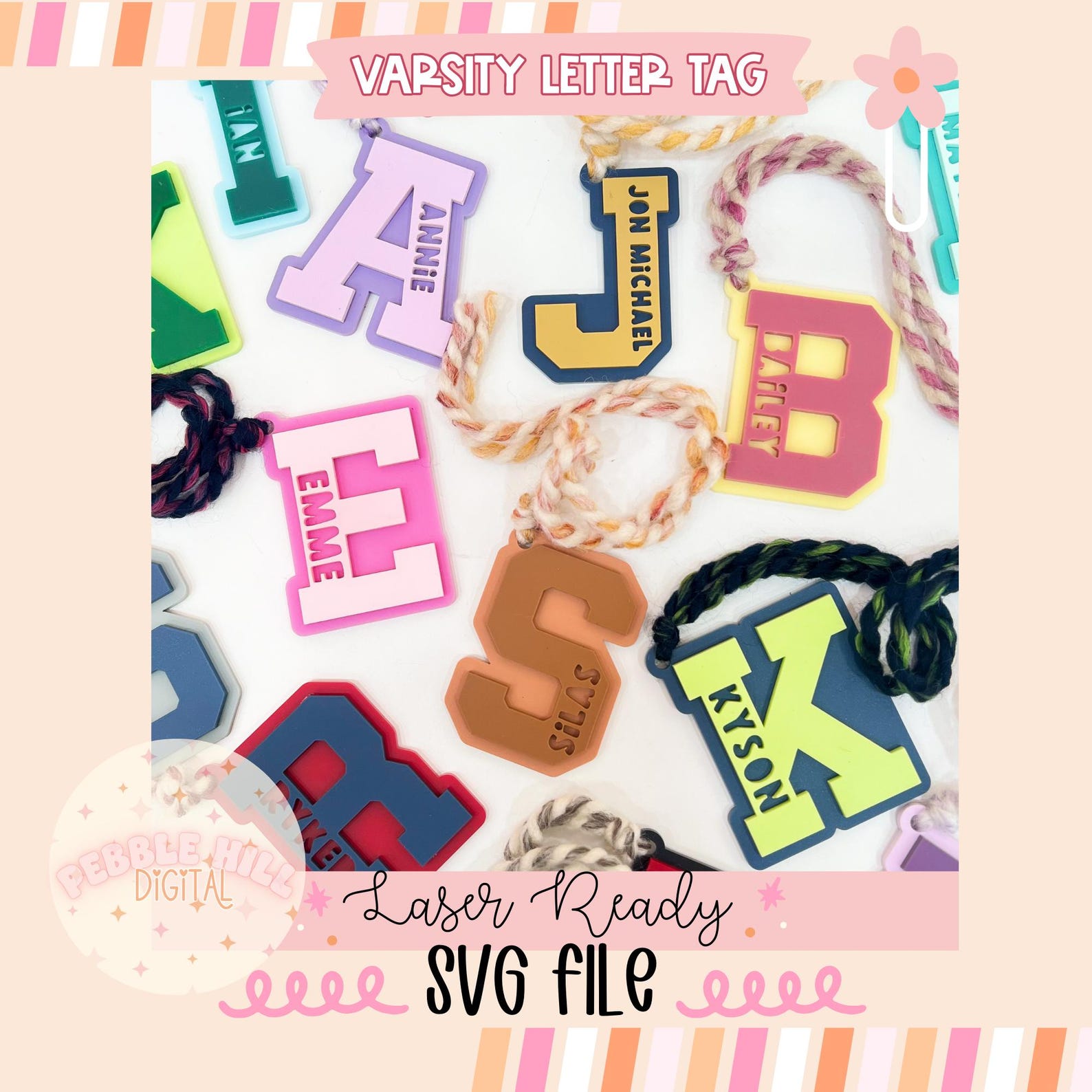 Varsity Letter Tag Laser SVG File, Kids Name Tag SVG, Keychain Laser ...