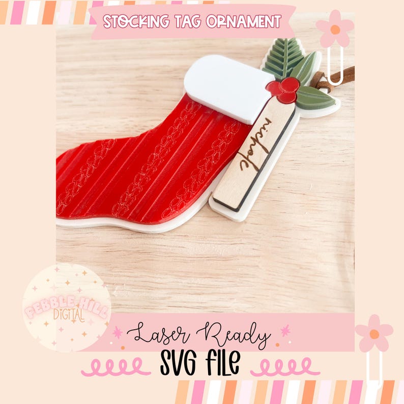 Christmas Stocking Ornament SVG File: Laser Cut Name Tag (digital ...