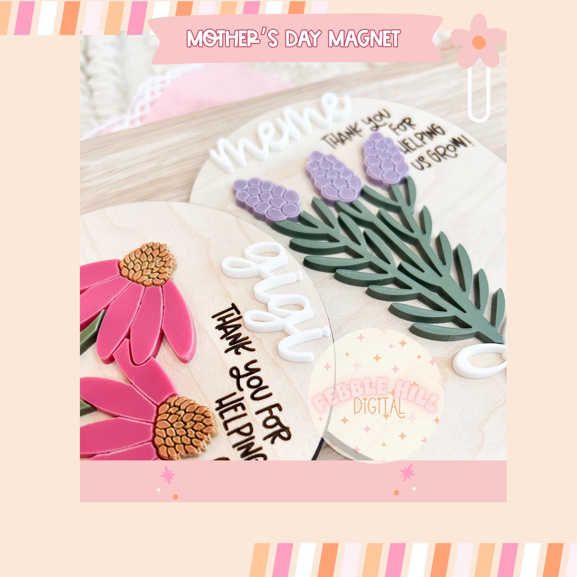 Floral Mother's Day Fridge Magnet SVG File, Kids Mothers Day Laser SVG ...