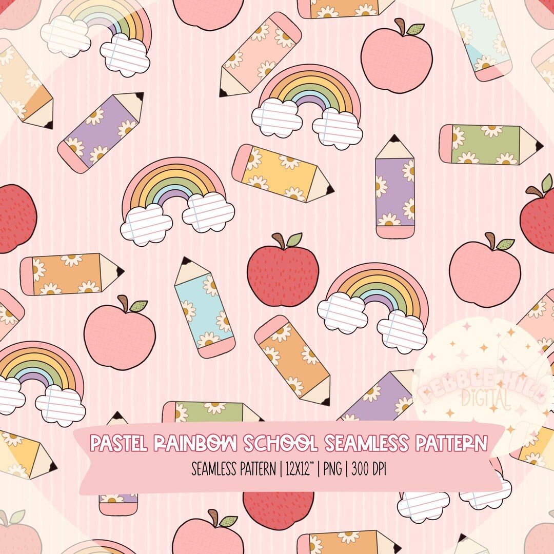 Pastel Rainbow School Seamless Pattern, Digital Paper, Digital Download ...