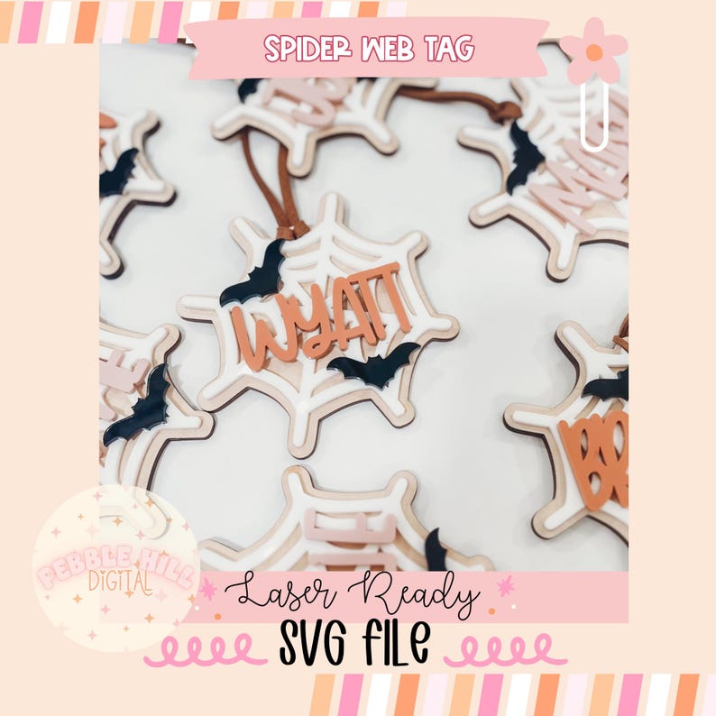 Spider Web Halloween Tag Laser SVG File, Halloween Svg, Basket Tag ...