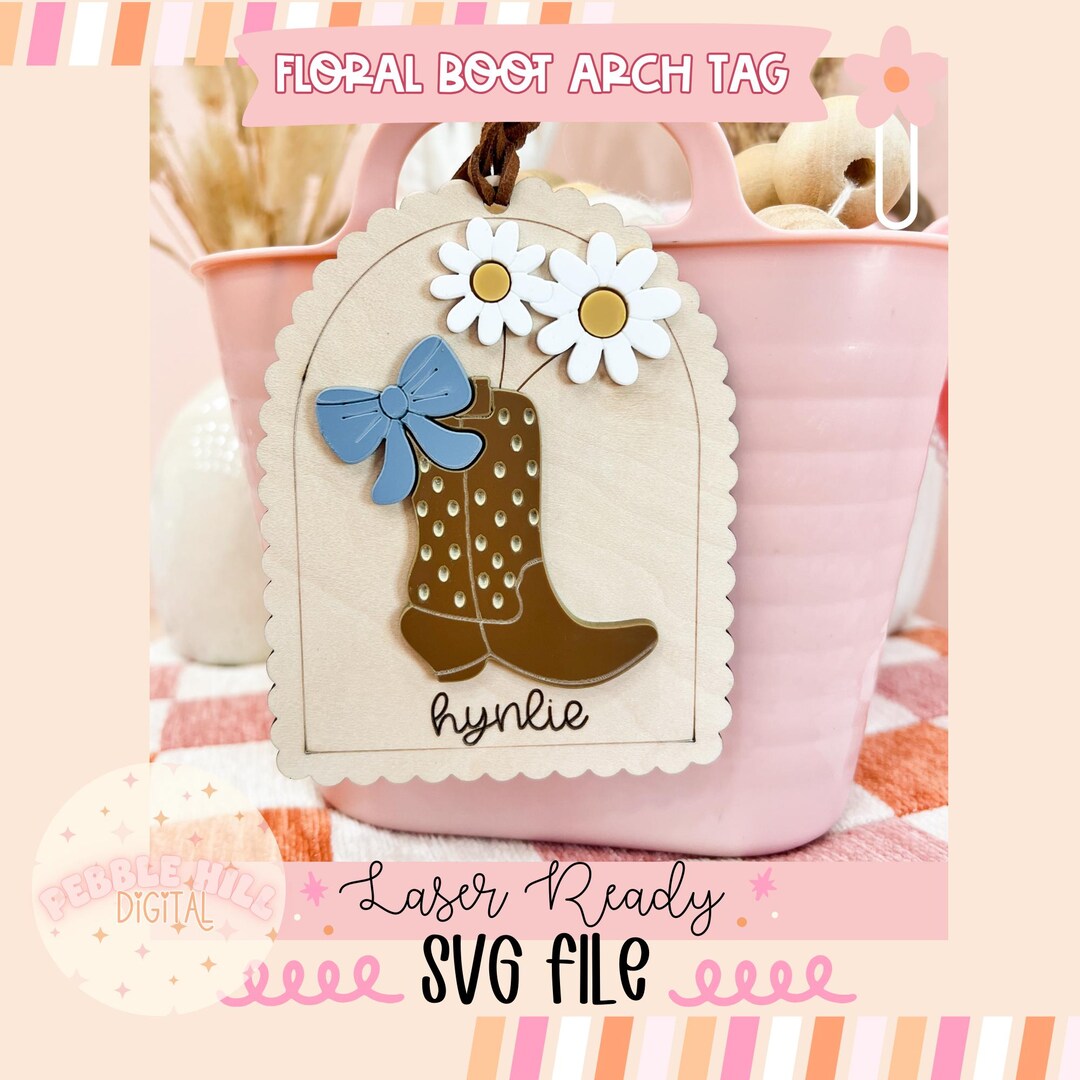 Scallop Floral Boot Tag Laser SVG File, Basket Tag, Kids SVG ...