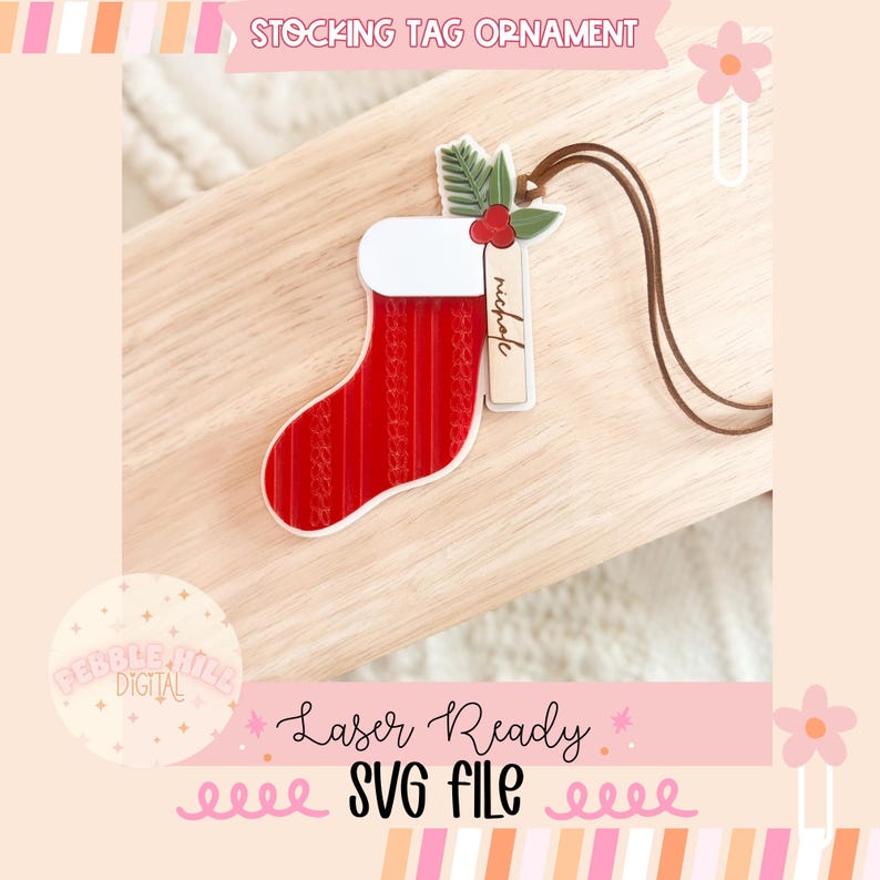 Christmas Stocking Ornament SVG File: Laser Cut Name Tag (digital ...
