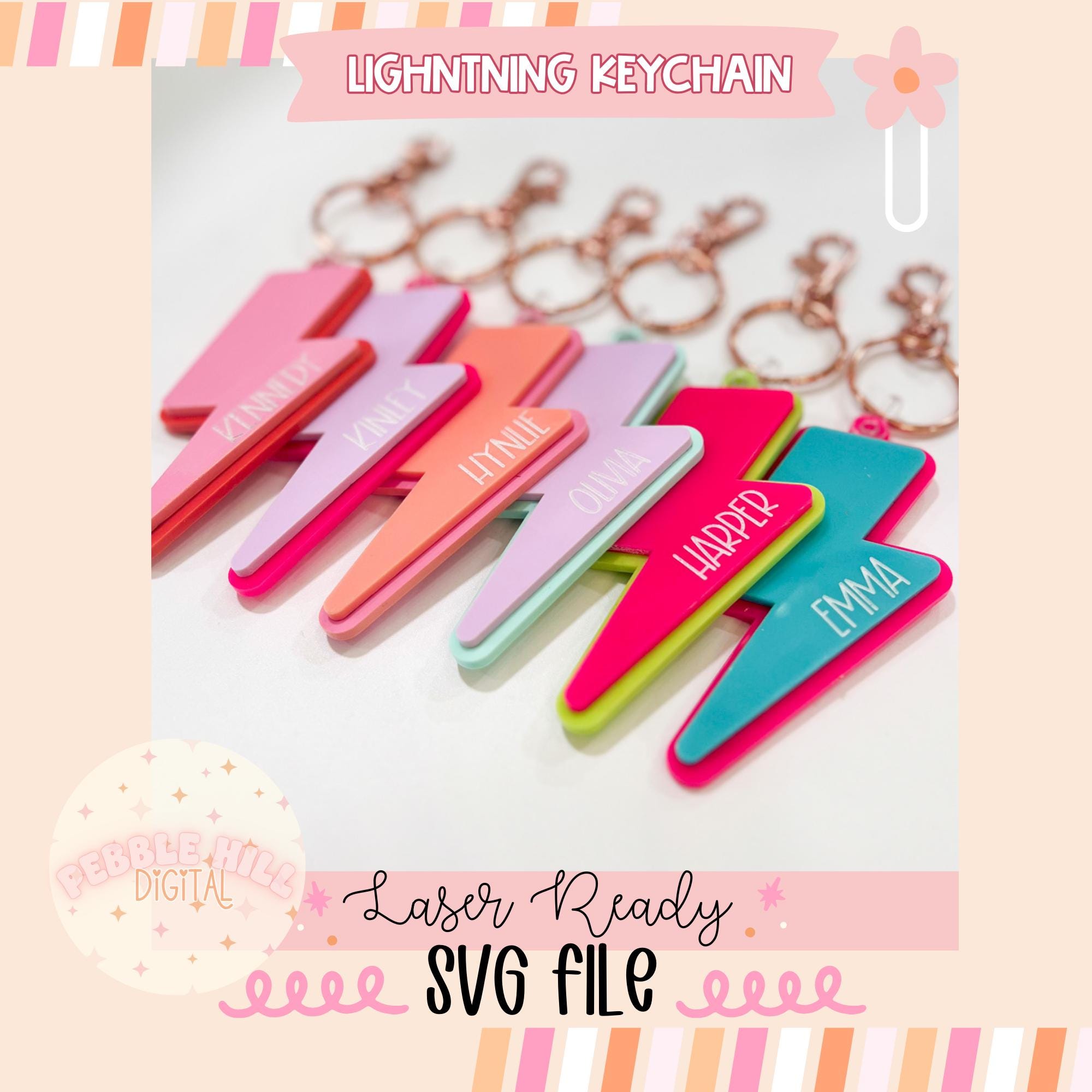 Lightning Bolt Keychain Laser SVG File, Backpack Tag Svg, Keychain ...