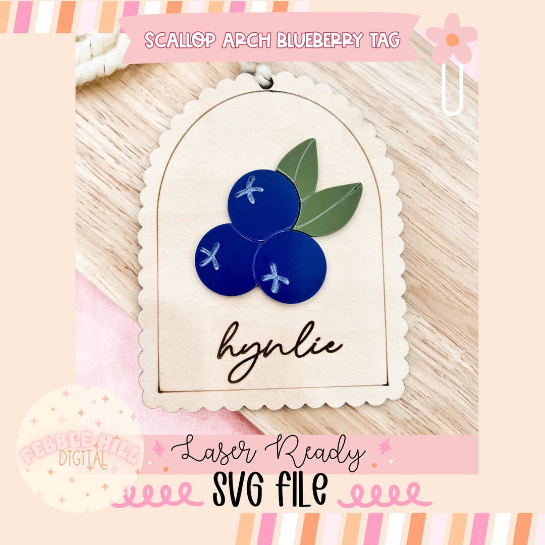 Scallop Blueberry Tag Laser SVG File, Basket Tag, Kids SVG, Commercial ...