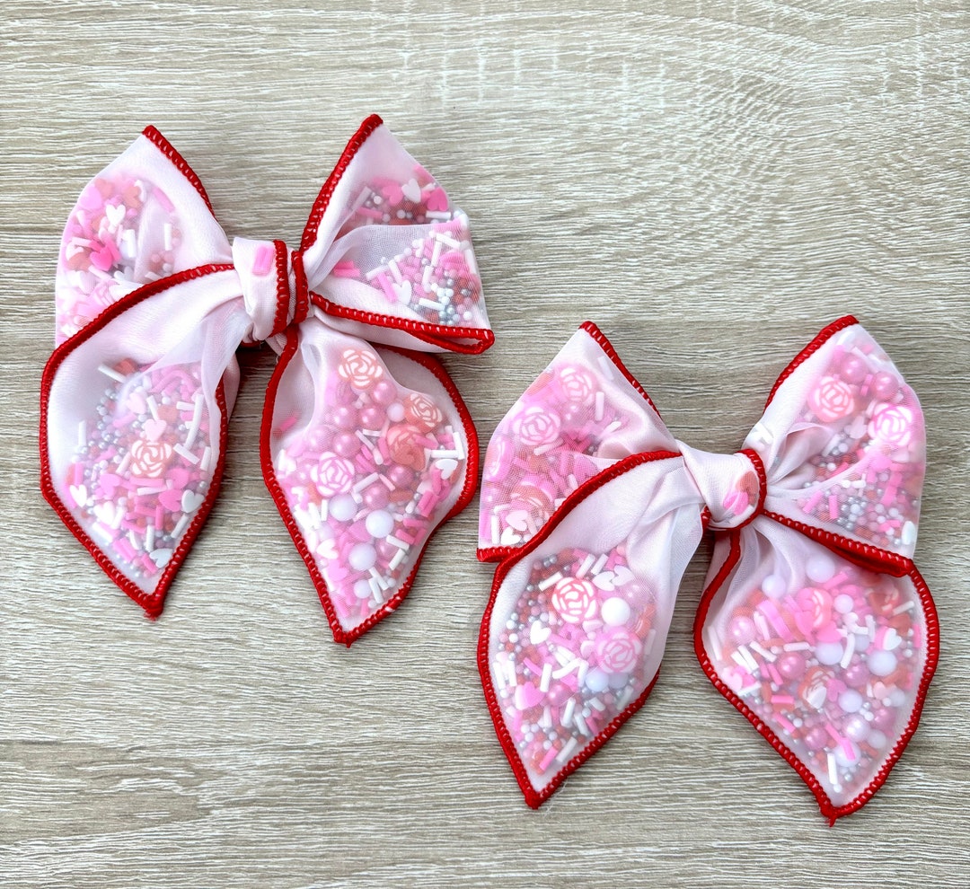 Roses Are Red // Pink Sheer Shaker Bow // Red Serge Edge - Etsy