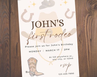Editable My First Rodeo Invitation Cowgirl Birthday Invite Wild West ...