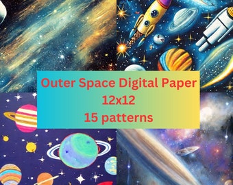 Outer Space Themed Printable Patternered Paper Digital A4 Downloadable ...