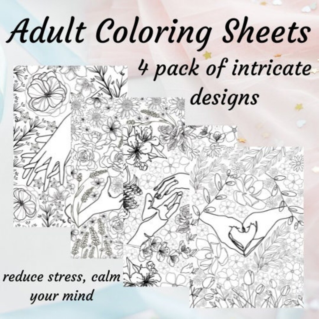 4 Pack Coloring Sheets for Adults - Intricate Designs Featuring Hands ...