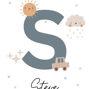 Letter Print -single Letter Poster -baby Boy Wall Art -baby Name Poster ...