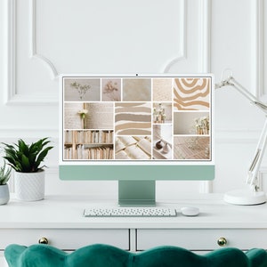Neutral Aesthetic Photo Collage Desktop Wallpaper,abstract Minimalist ...