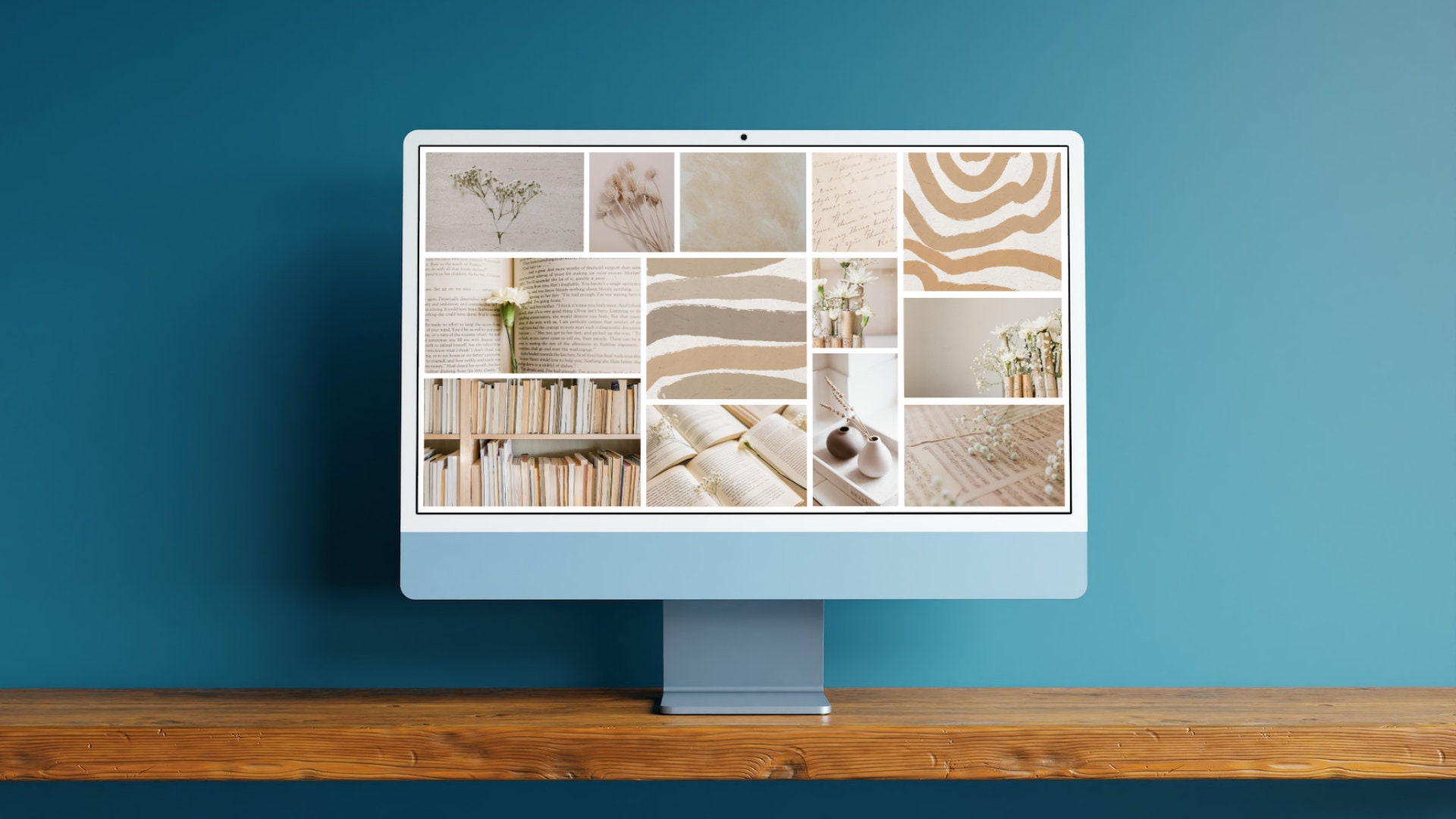 Neutral Aesthetic Photo Collage Desktop Wallpaper,abstract Minimalist ...