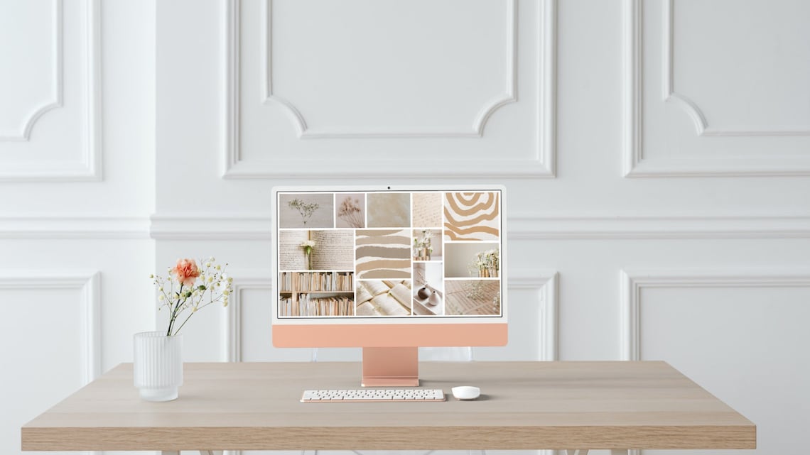 Neutral Aesthetic Photo Collage Desktop Wallpaper,abstract Minimalist ...