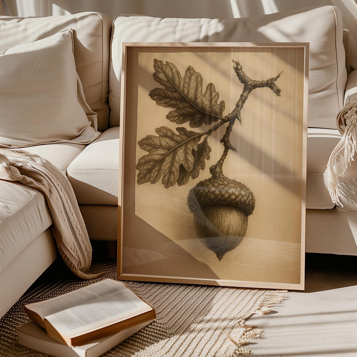Vintage Acorn Sketch Print, Botanical Oak Tree Ink Drawing Fall ...