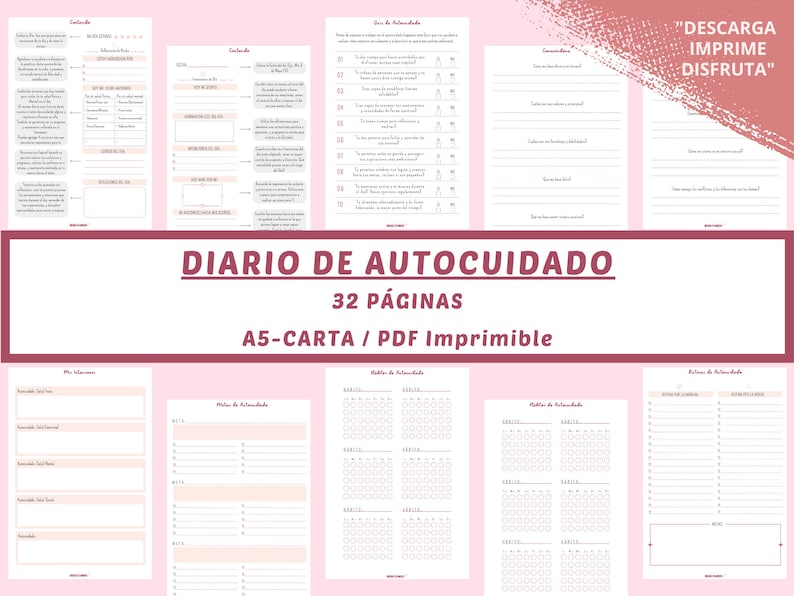 Diario Autocuidado/ Diario Amor Propio/ Kit Plantillas - Etsy España