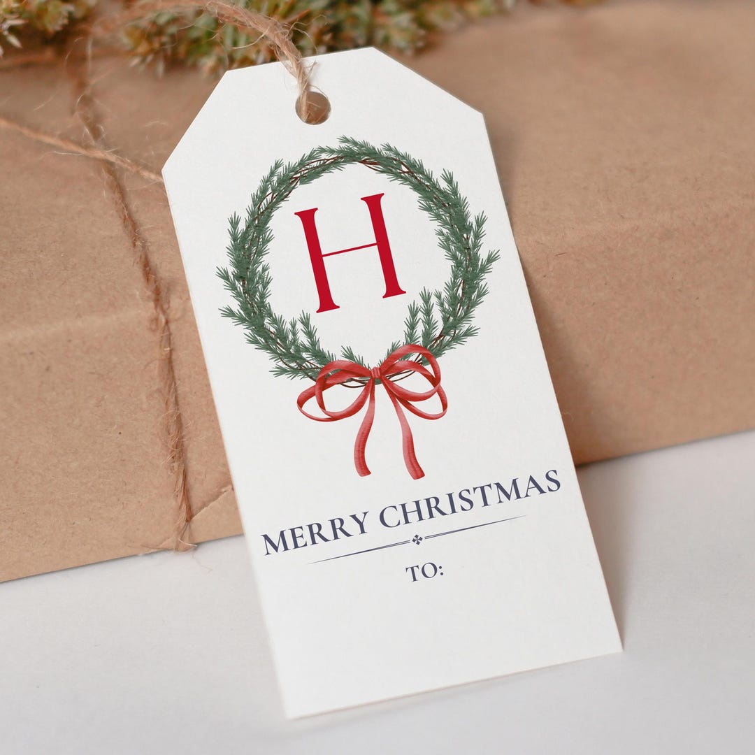 Printable Monogram Christmas Gift Tag, Letter H Printable Christmas Tag ...