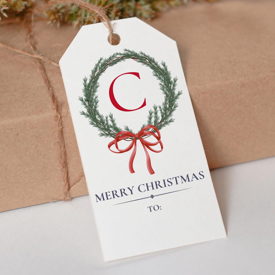 Printable Monogram Christmas Gift Tag, Letter C Printable Christmas Tag ...