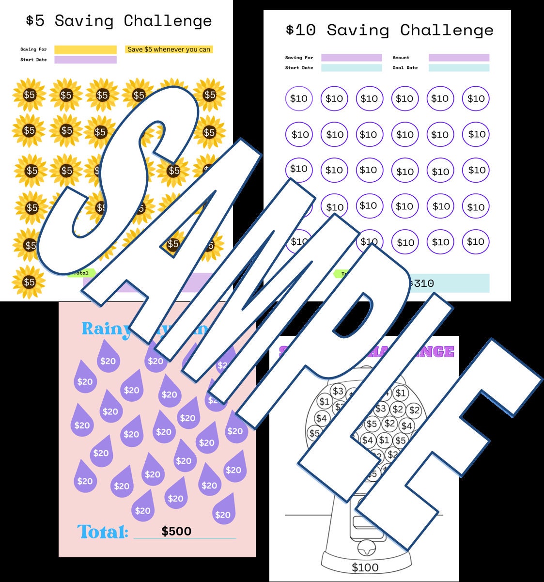 Saving Challenges - Printable Bundle (you Can Edit Each Page If Needed ...