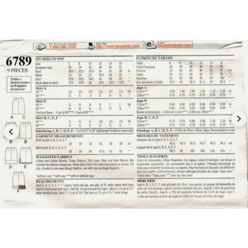 Vintage New Look 6789 Sewing Pattern, Misses' Skirt, Easy 1 Hour Eight ...