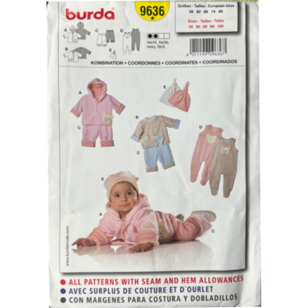 Vintage ©2013 Burda #9636 Sewing Patterns - Baby Coordinates - Jacket ...