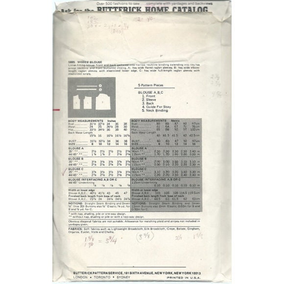 Vintage ©1979 Butterick 5885 Misses' Boho Peasant Blouse Size 8 - Etsy