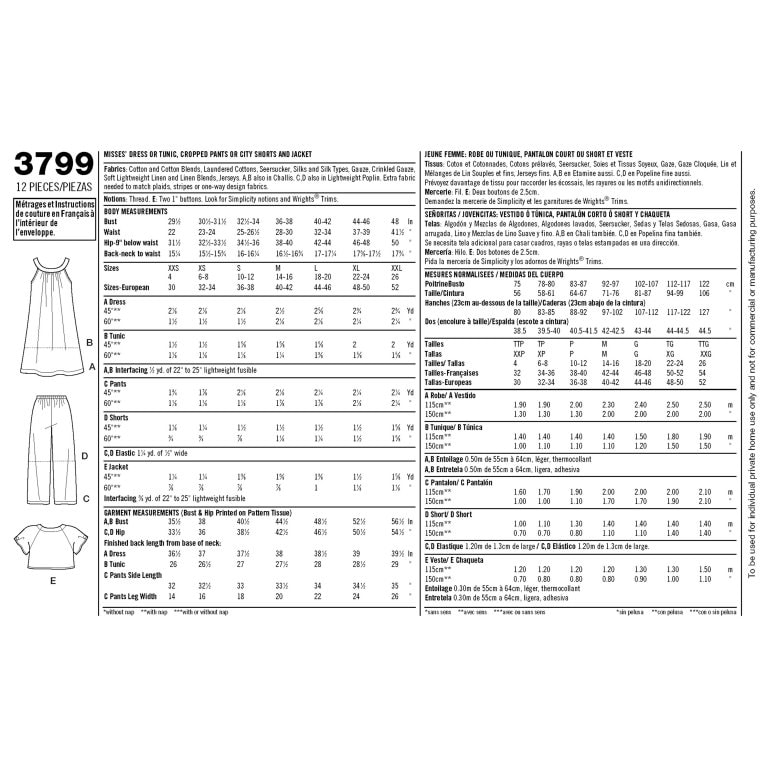 Simplicity 3799 Sewing Pattern misses Dress Tunic Pants - Etsy