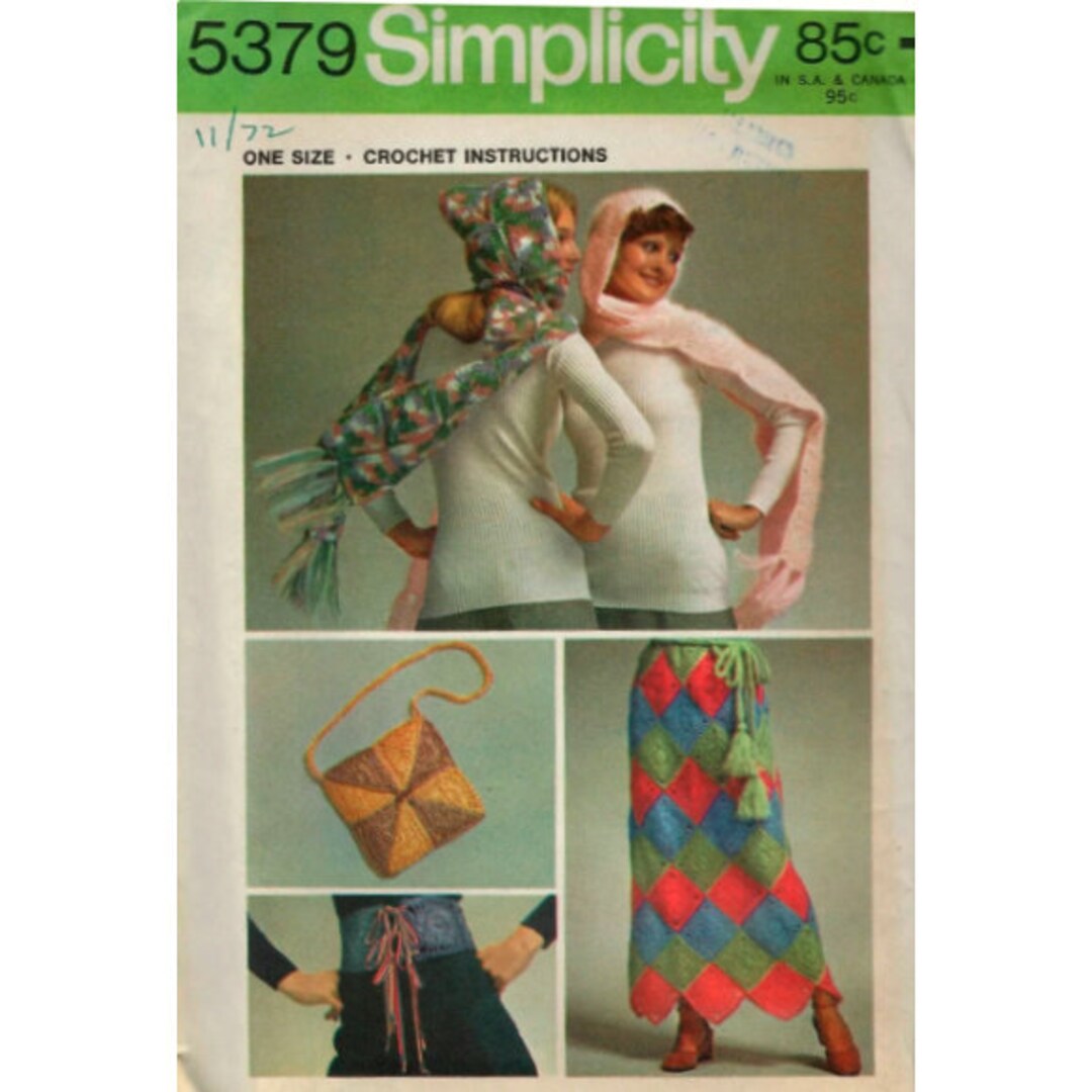 Vintage ©1972 Simplicity 5379 - Crochet Instructions for Scarf-hood ...
