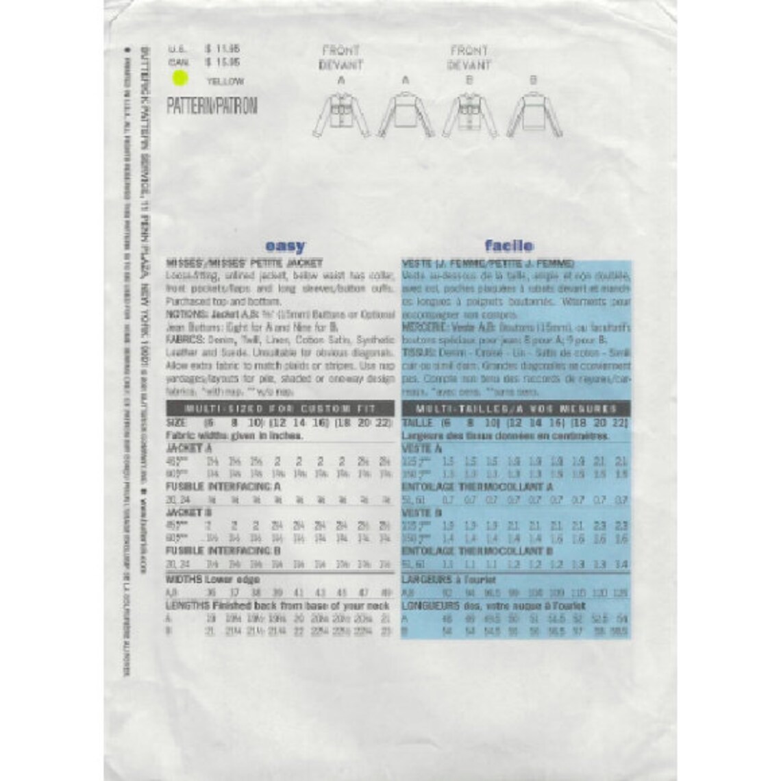 Vintage ©2001 - Butterick 6376 Sewing Pattern - Misses Denim Style ...