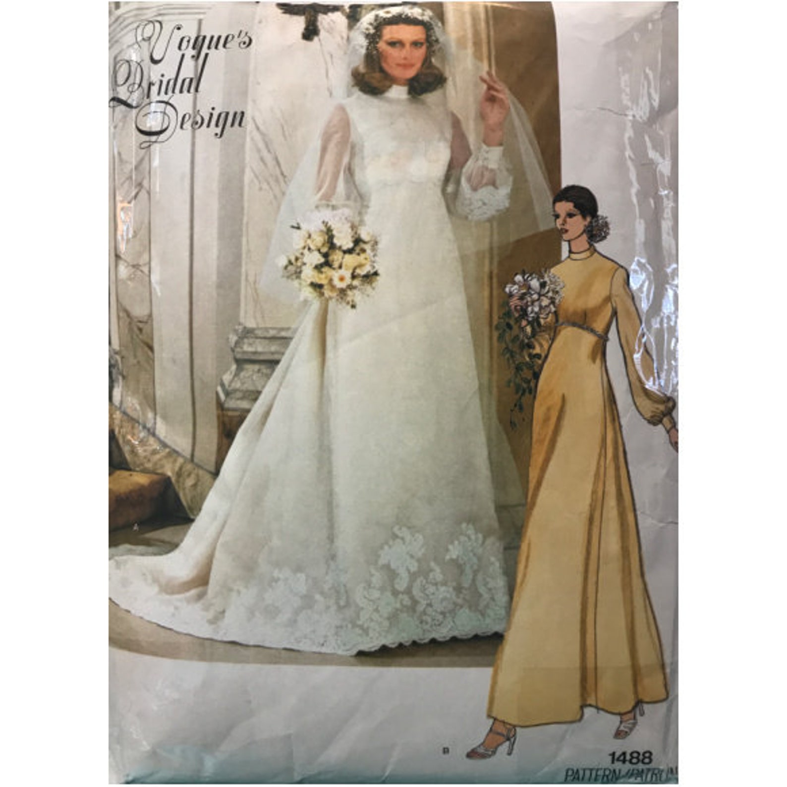 Vintage 1970's Vogue 1488, Misses Bridal Dress, Slip and Veil Sewing ...