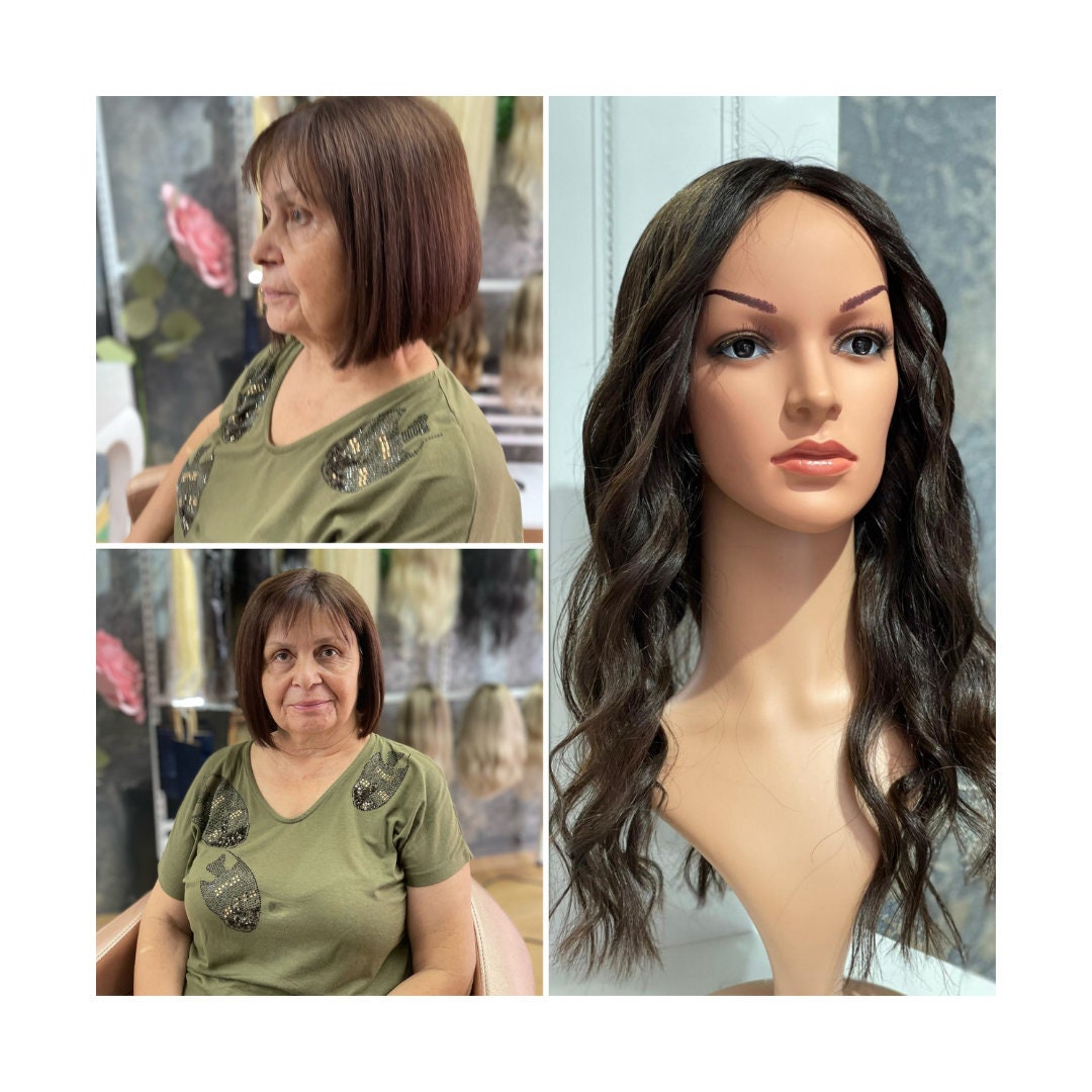 Human Hair Toppers for Woman Lace Front Toppers Remy Hair Dark Brown ...